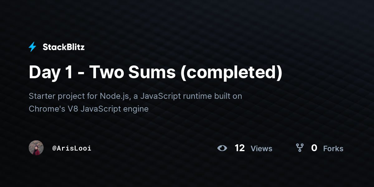 Day 1 - Two Sums (completed) - StackBlitz