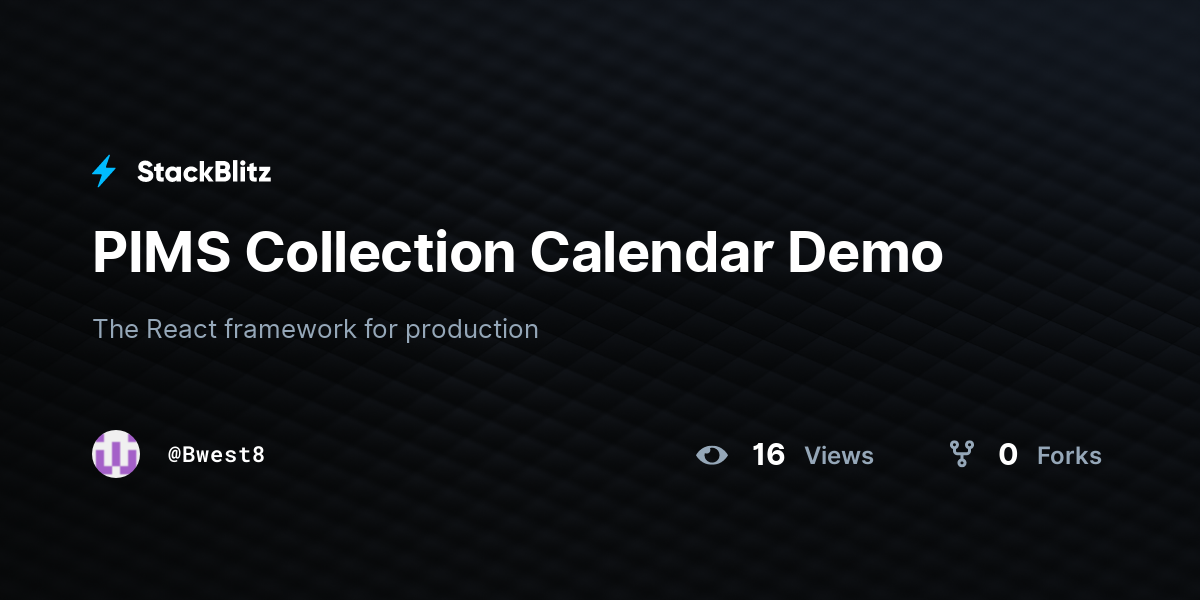 PIMS Collection Calendar Demo - StackBlitz