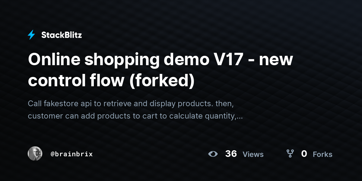 Online shopping demo V17 - new control flow (forked) - StackBlitz