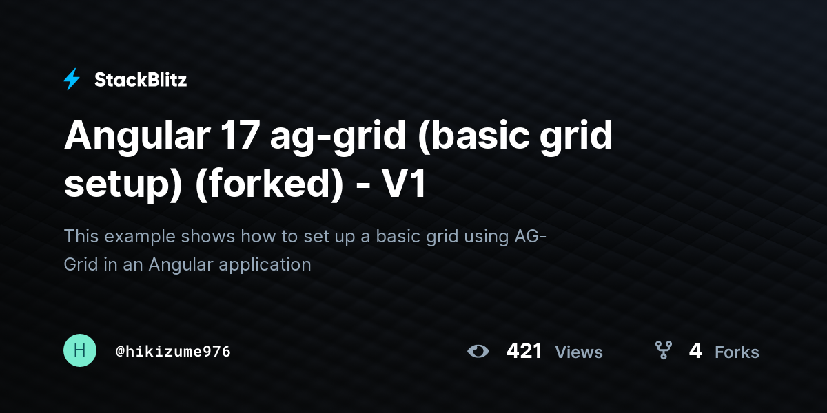 Angular 17 ag-grid (basic grid setup) (forked) - V1 - StackBlitz