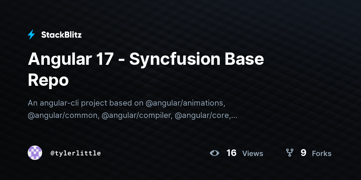 Angular 17 - Syncfusion Base Repo - StackBlitz Angular 17 - Syncfusion Base Repo - StackBlitz