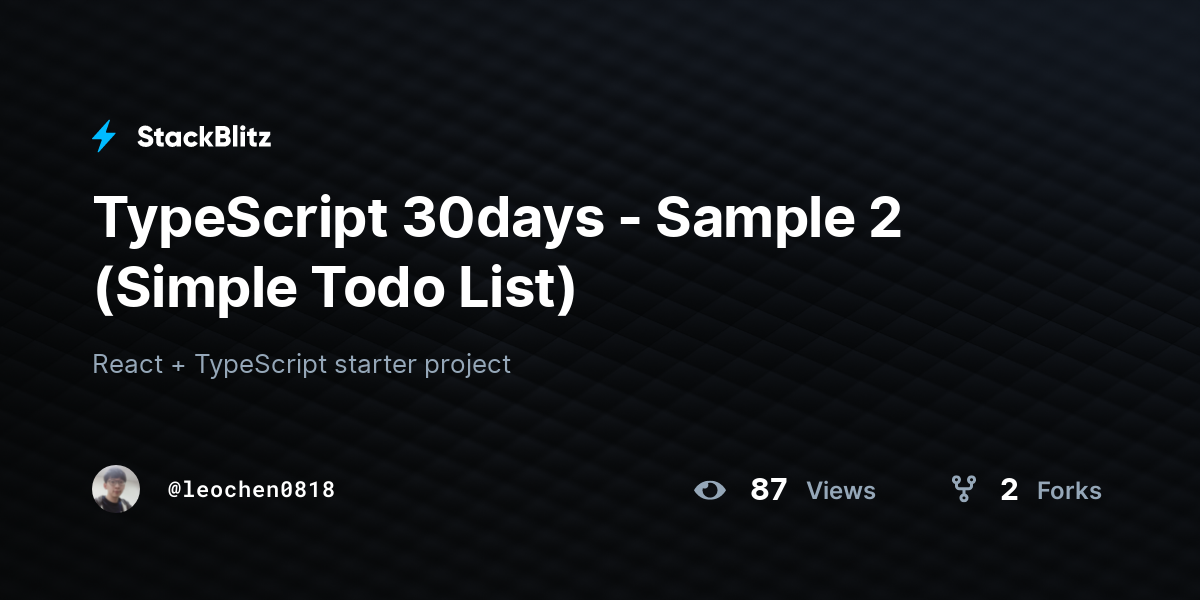 TypeScript 30days - Sample 2 (Simple Todo List) - StackBlitz