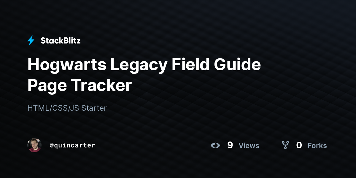 Hogwarts Legacy Field Guide Page Tracker - StackBlitz