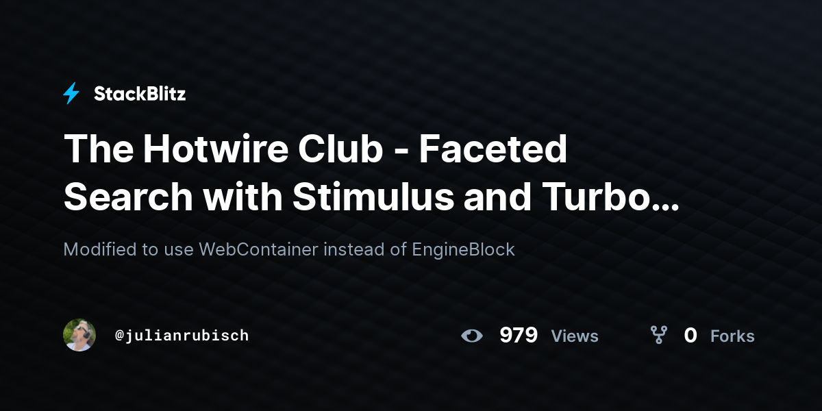 The Hotwire Club - Faceted Search with Stimulus and Turbo Frames ... The Hotwire Club - Faceted Search with Stimulus and Turbo Frames ...