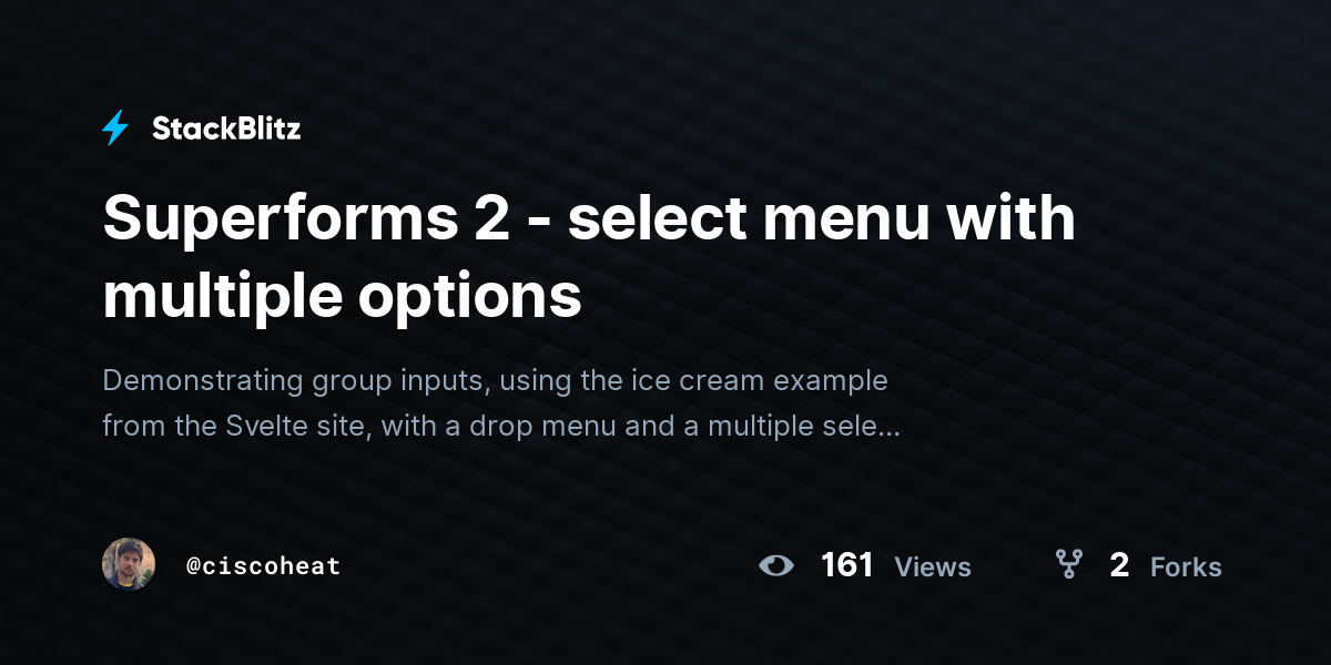 Superforms 2 - select menu with multiple options - StackBlitz