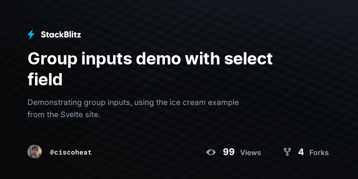 Group inputs demo with select field - StackBlitz