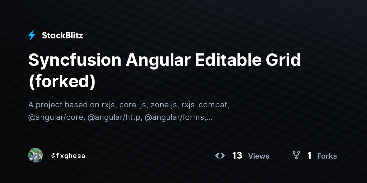Syncfusion Angular Editable Grid (forked) - StackBlitz Syncfusion Angular Editable Grid (forked) - StackBlitz