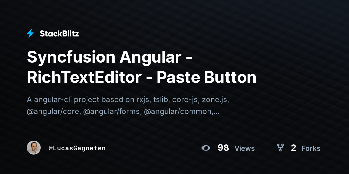 Syncfusion Angular - RichTextEditor - Paste Button - StackBlitz