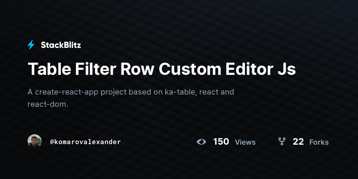 Table Filter Row Custom Editor Js - StackBlitz