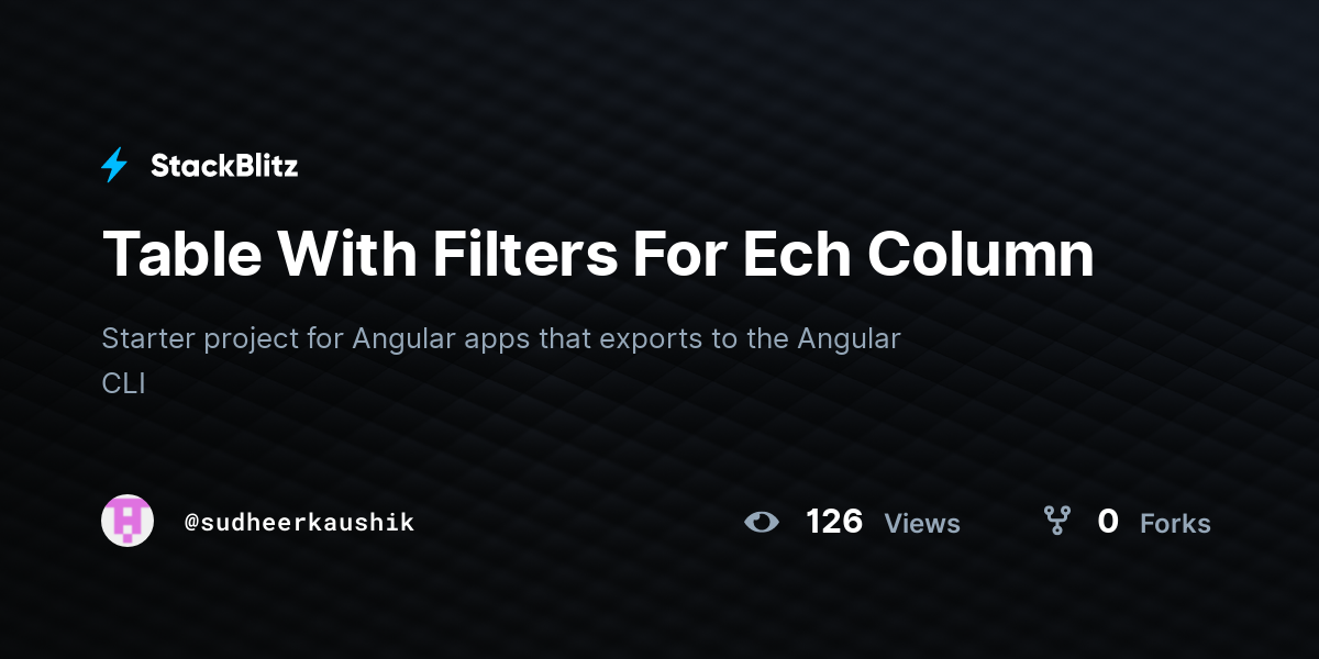 Table With Filters For Ech Column - StackBlitz