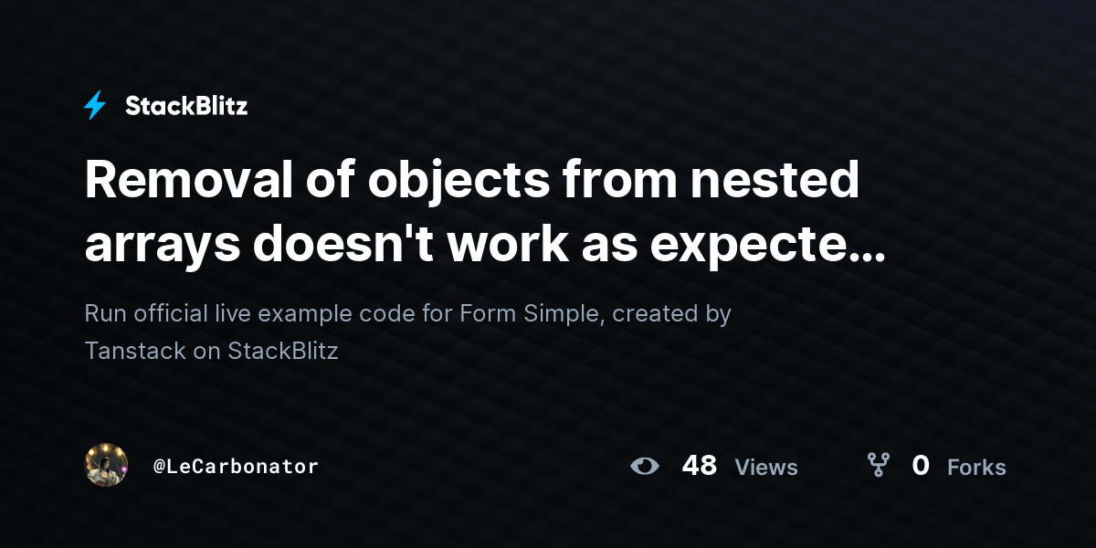Removal of objects from nested arrays doesn't work as expected (forked) - StackBlitz