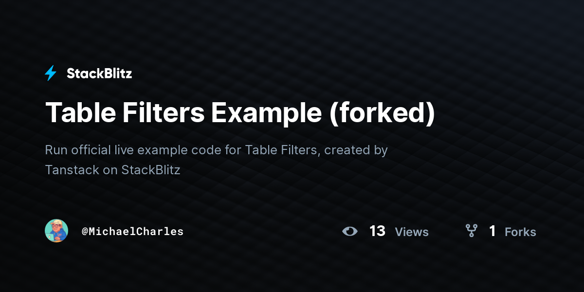 Table Filters Example (forked) - StackBlitz