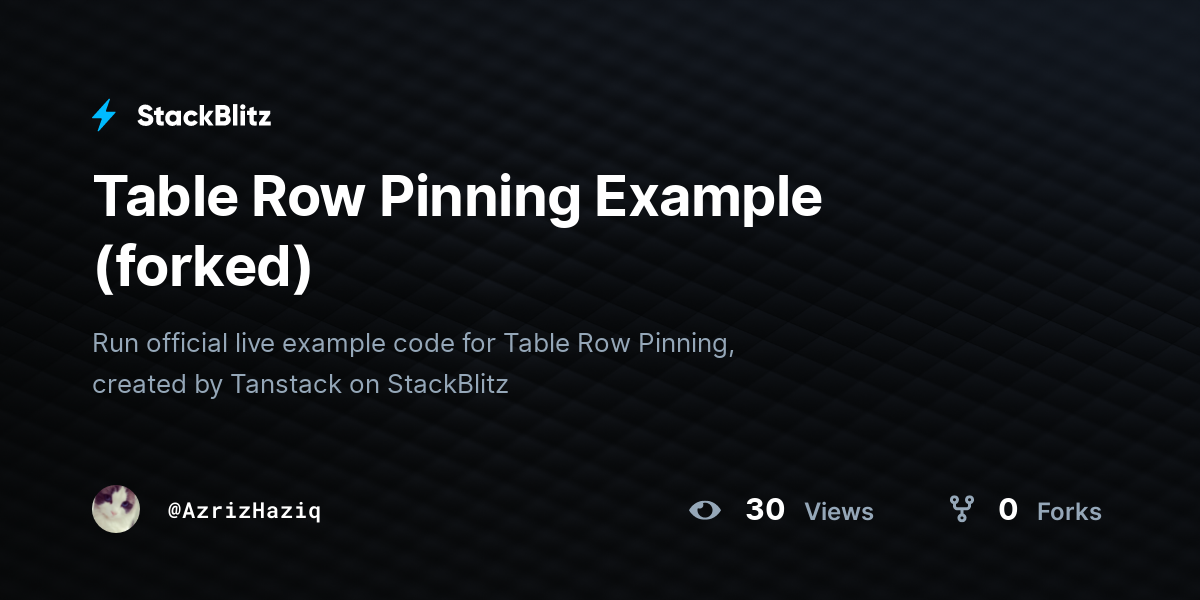 Table Row Pinning Example (forked) - StackBlitz