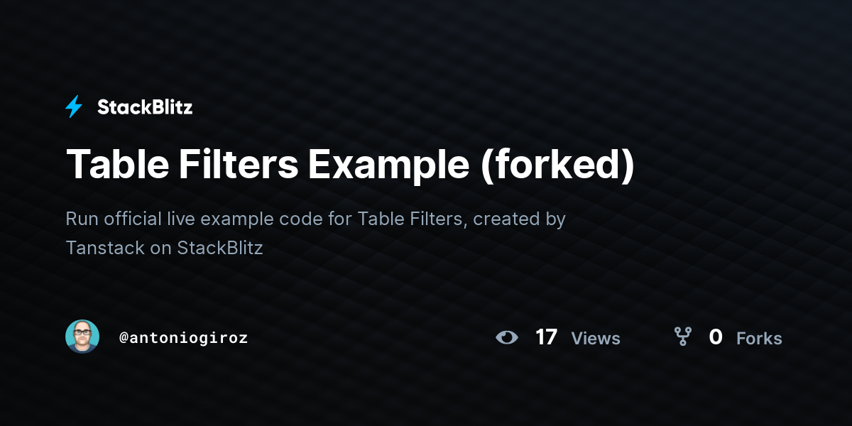 Table Filters Example (forked) - StackBlitz