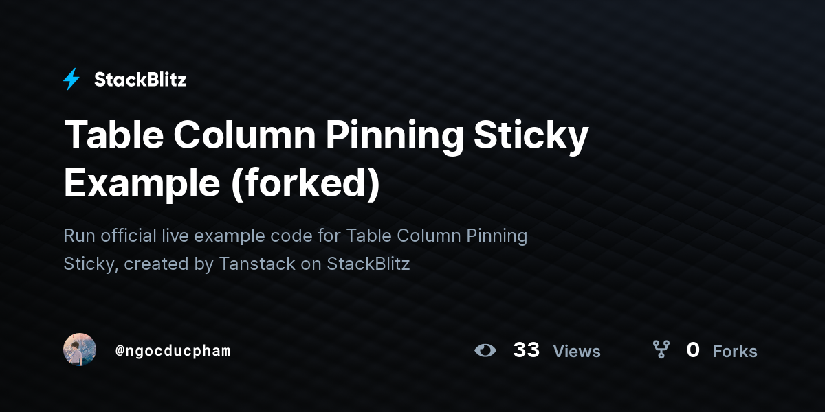 Table Column Pinning Sticky Example (forked) - StackBlitz