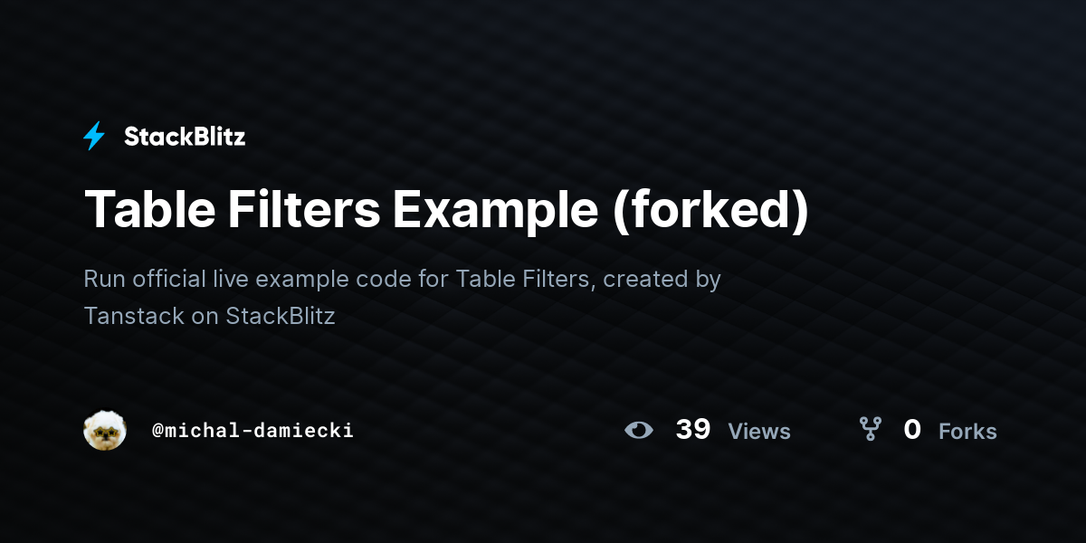 Table Filters Example (forked) - StackBlitz