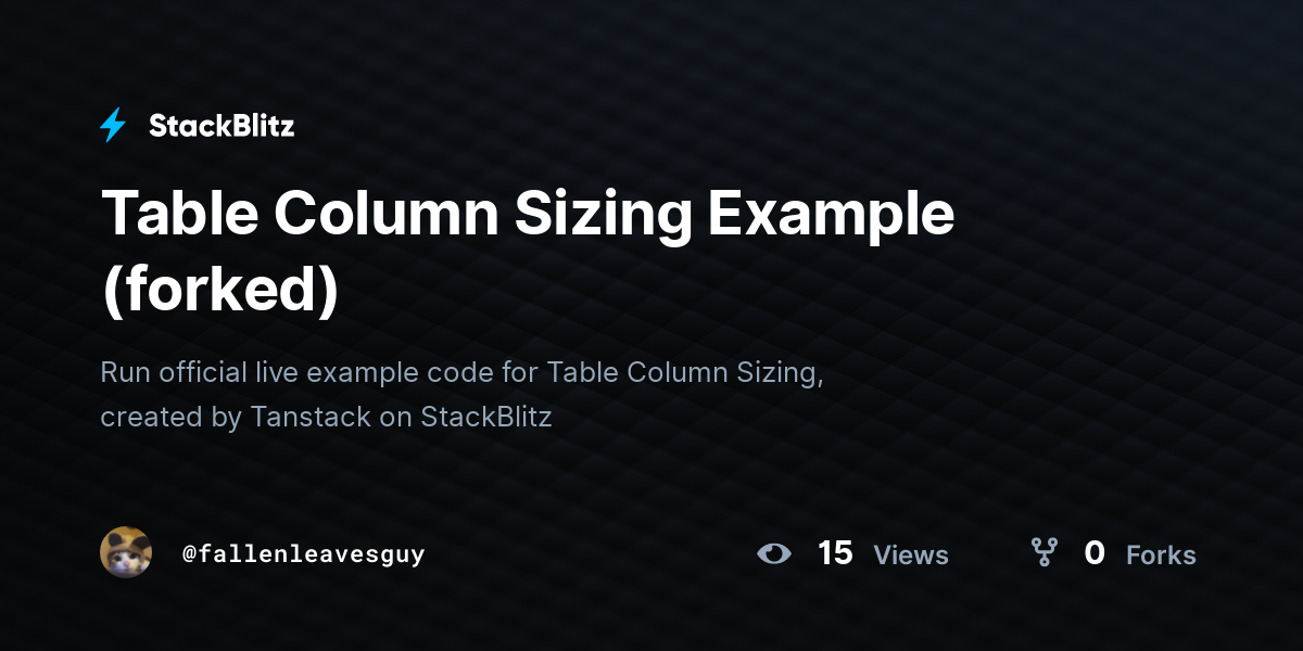 Table Column Sizing Example (forked) - StackBlitz