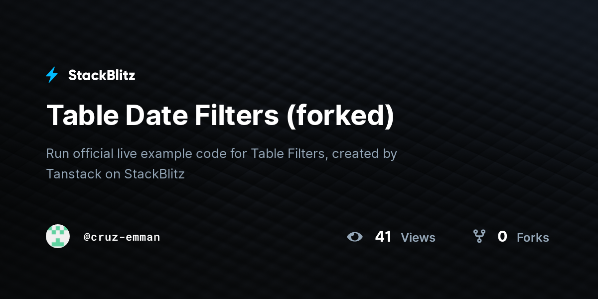 Table Date Filters (forked) - StackBlitz