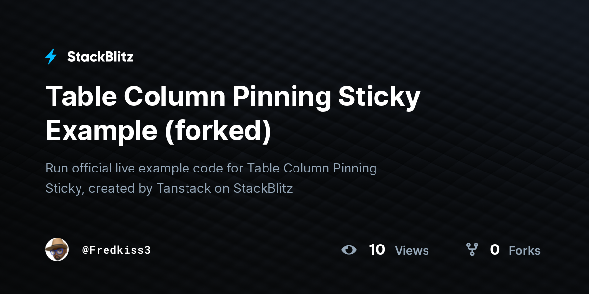 Table Column Pinning Sticky Example (forked) - StackBlitz