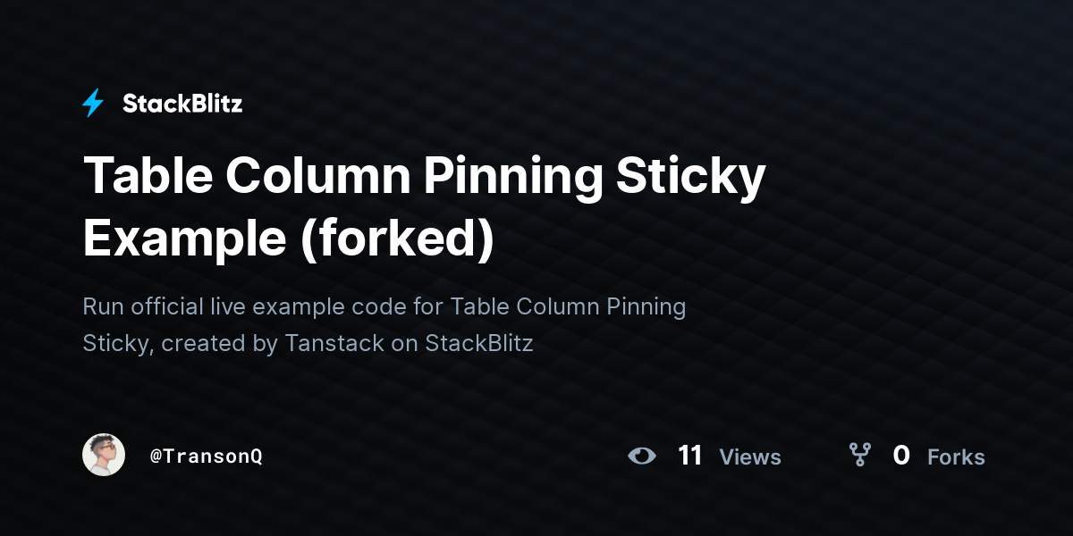 Table Column Pinning Sticky Example (forked) - StackBlitz
