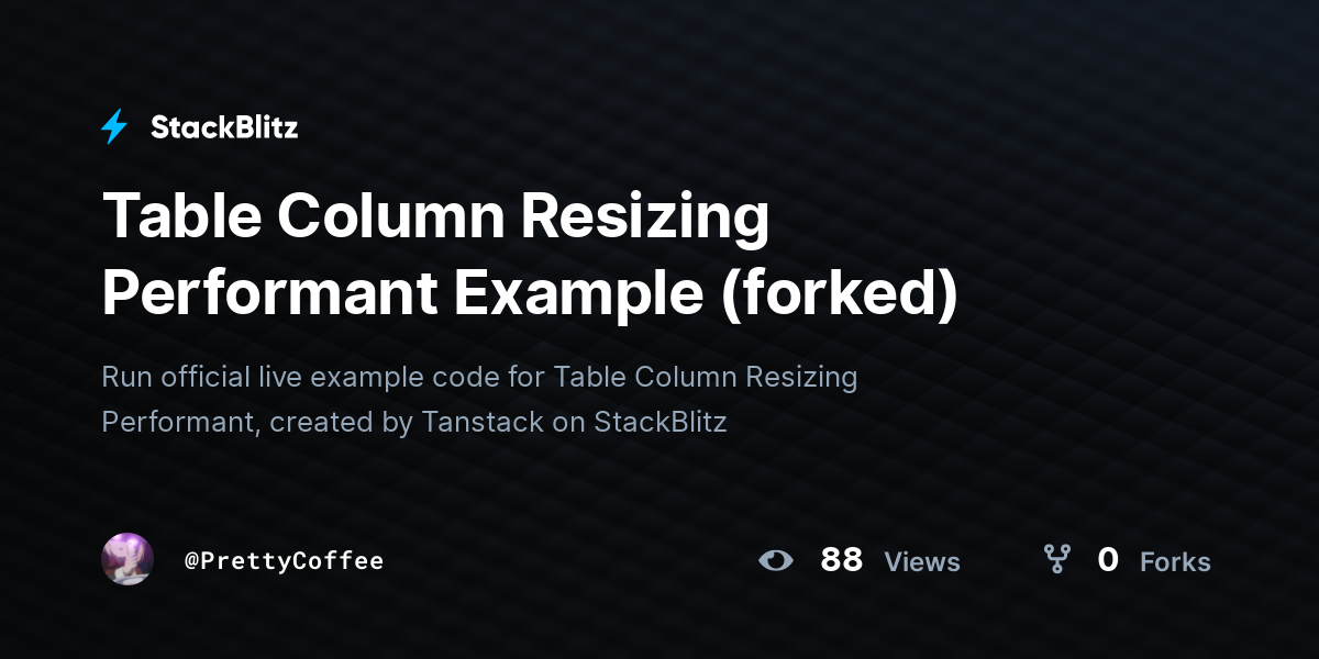 Table Column Resizing Performant Example (forked) - StackBlitz