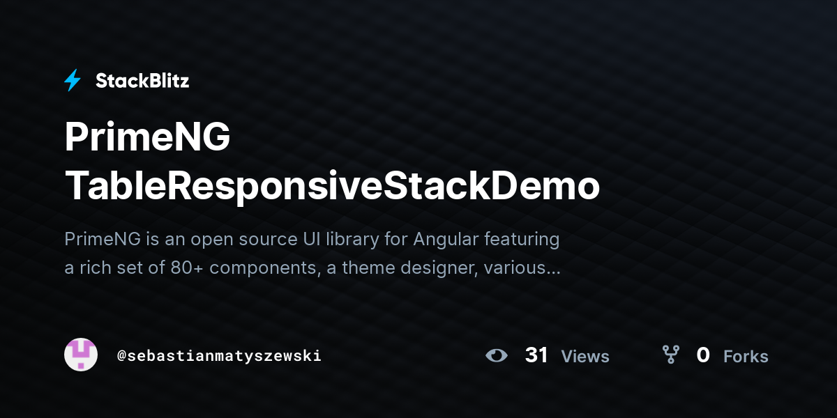 PrimeNG TableResponsiveStackDemo - StackBlitz