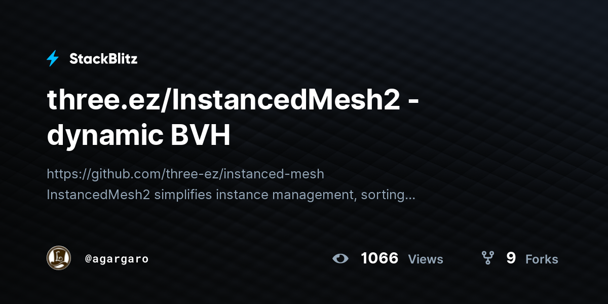 three.ez/InstancedMesh2 - dynamic BVH - StackBlitz