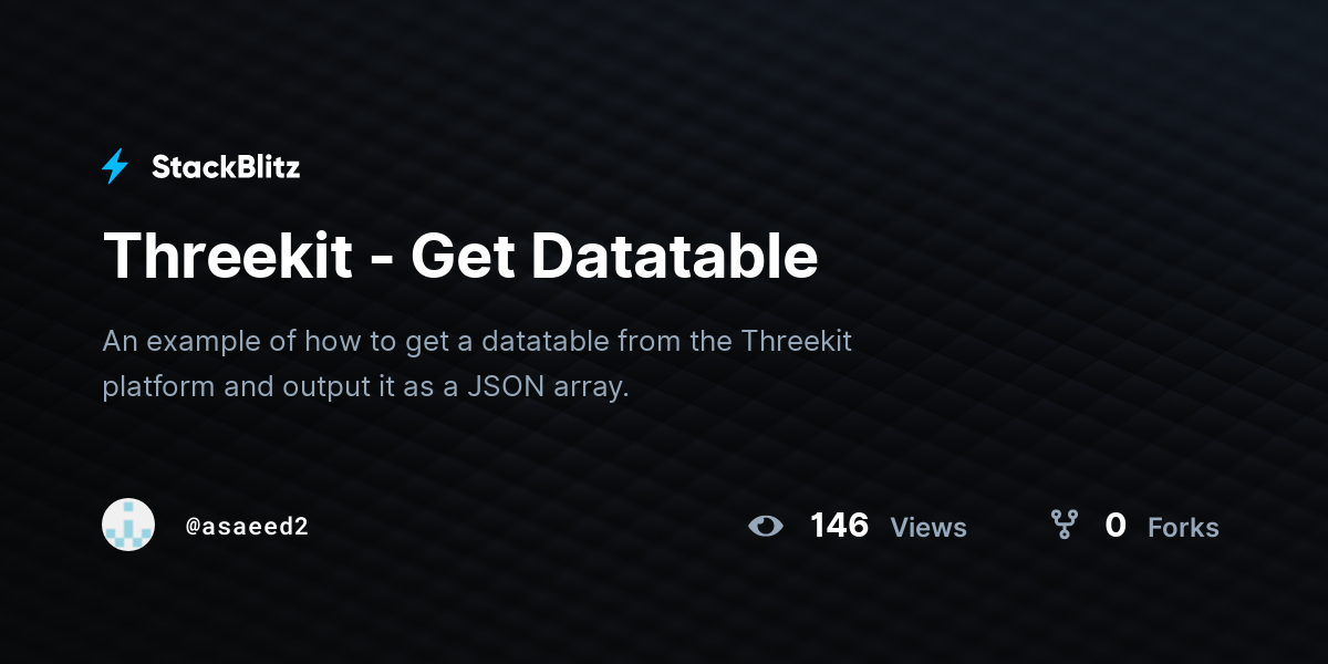 Threekit - Get Datatable - StackBlitz