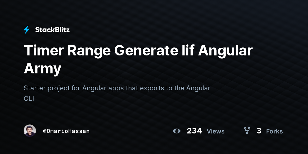 Timer Range Generate Iif Angular Army - StackBlitz Timer Range Generate Iif Angular Army - StackBlitz