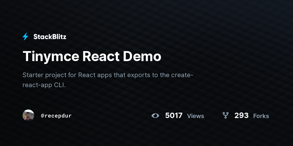 Tinymce React Demo - StackBlitz