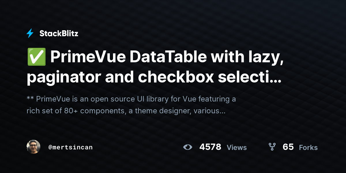 PrimeVue DataTable with lazy, paginator and checkbox selection (Status: Recomanded) - StackBlitz