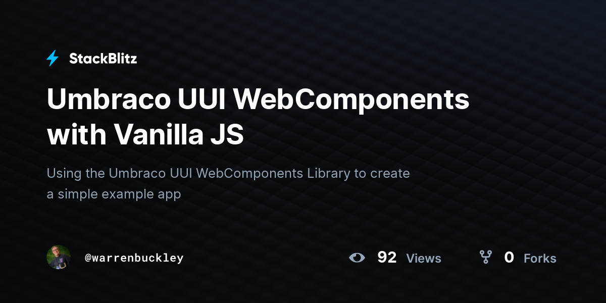 Umbraco UUI WebComponents with Vanilla JS - StackBlitz