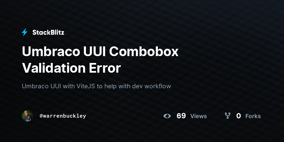 Umbraco UUI Combobox Validation Error - StackBlitz