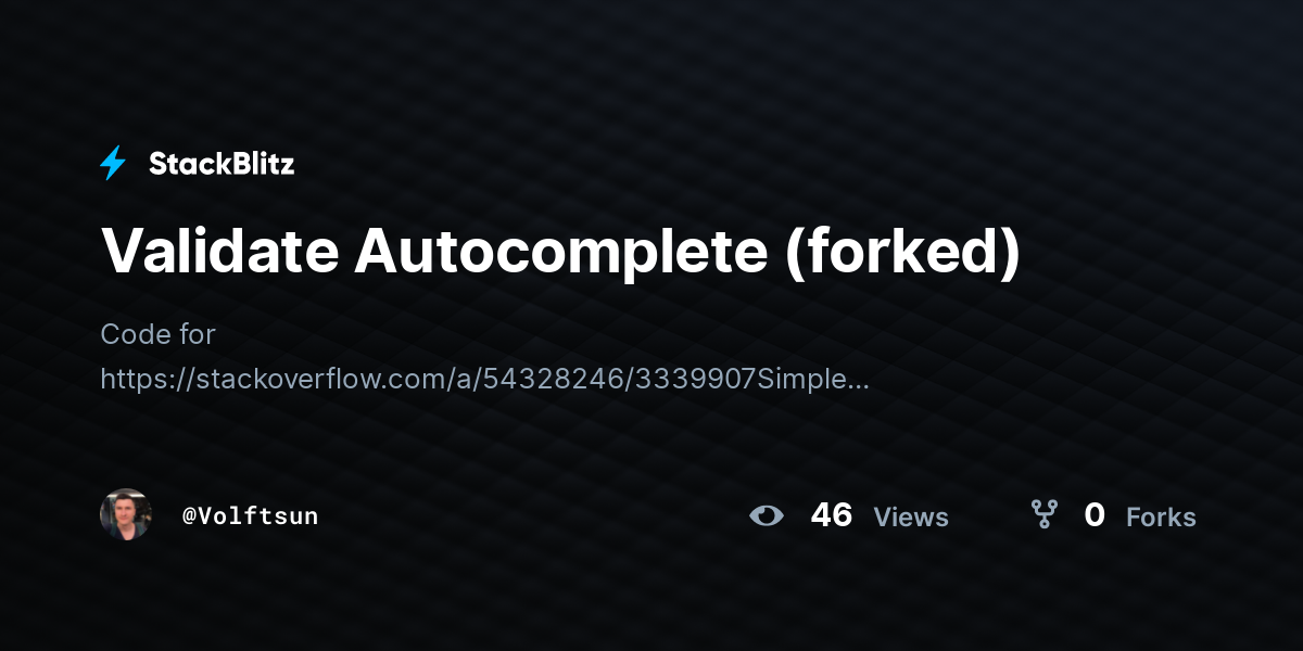 Validate Autocomplete (forked) - StackBlitz Validate Autocomplete (forked) - StackBlitz