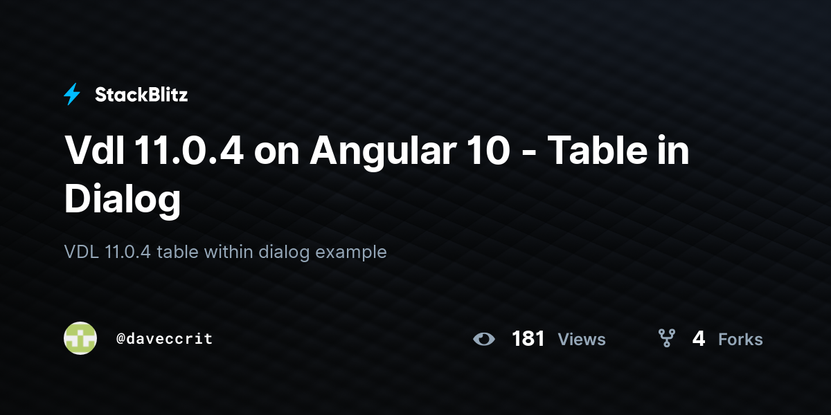 Vdl 11.0.4 on Angular 10 - Table in Dialog - StackBlitz