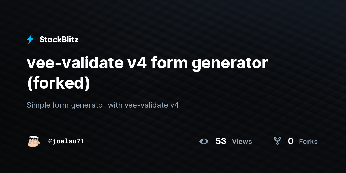vee-validate v4 form generator (forked) - StackBlitz vee-validate v4 form generator (forked) - StackBlitz