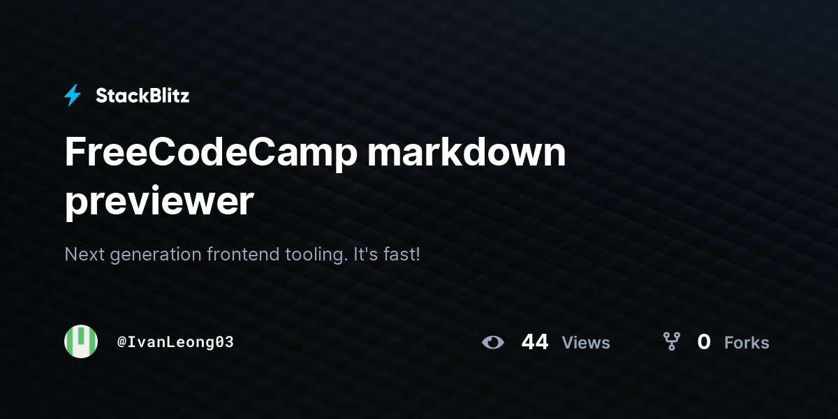 FreeCodeCamp markdown previewer - StackBlitz