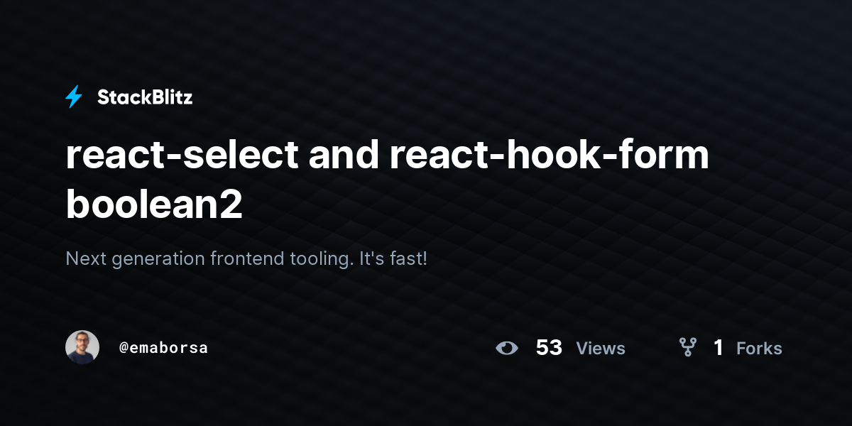 react-select and react-hook-form boolean2 - StackBlitz