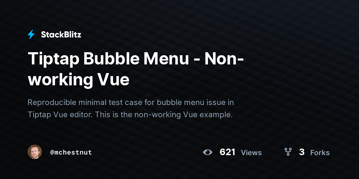 Tiptap Bubble Menu - Non-working Vue - StackBlitz