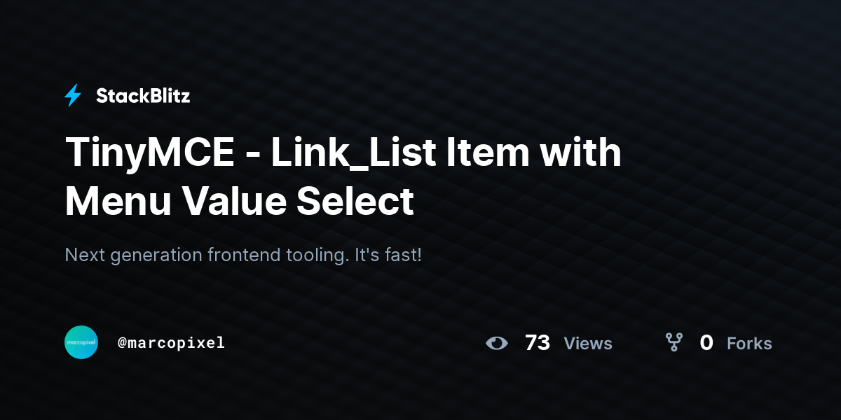 TinyMCE - Link_List Item with Menu Value Select - StackBlitz