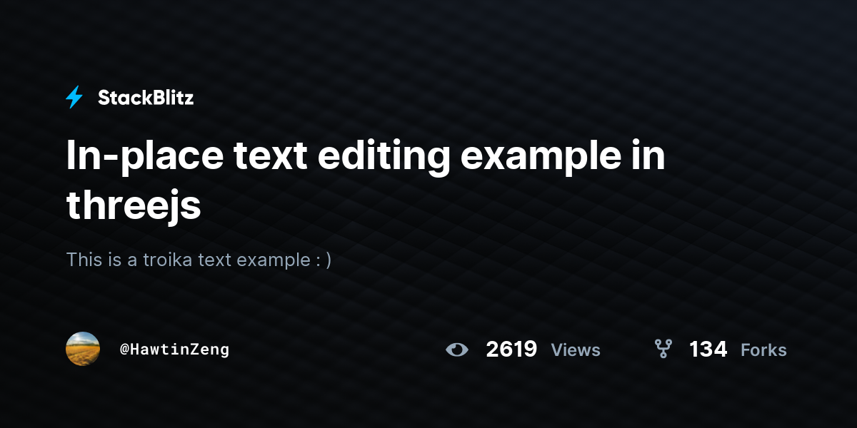 In-place text editing example in threejs - StackBlitz