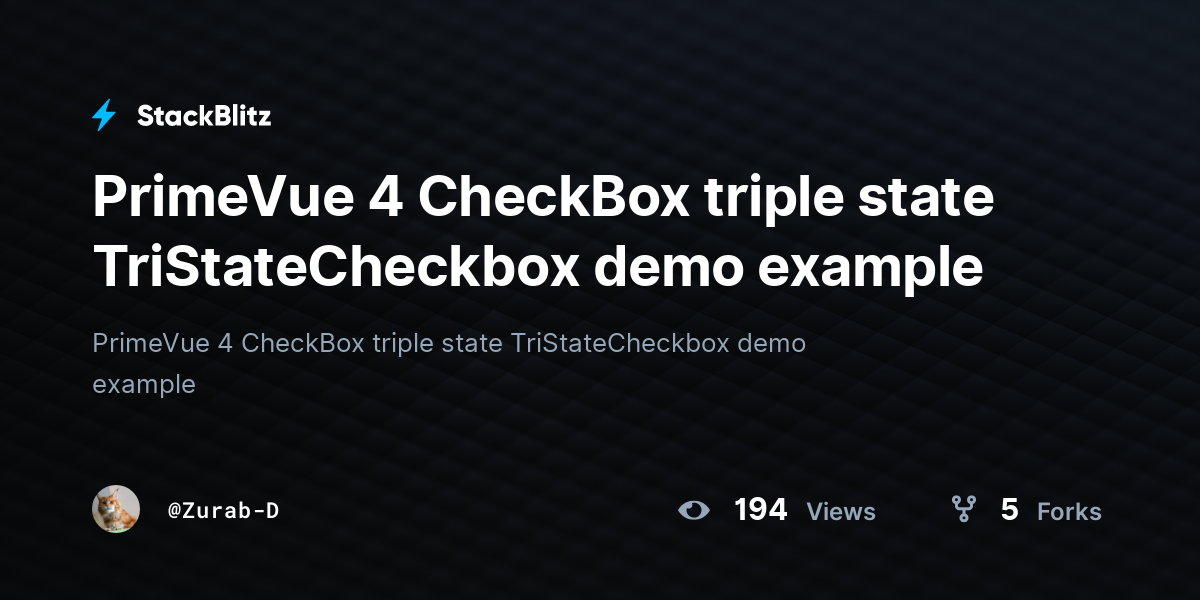 PrimeVue 4 CheckBox triple state TriStateCheckbox demo example - StackBlitz