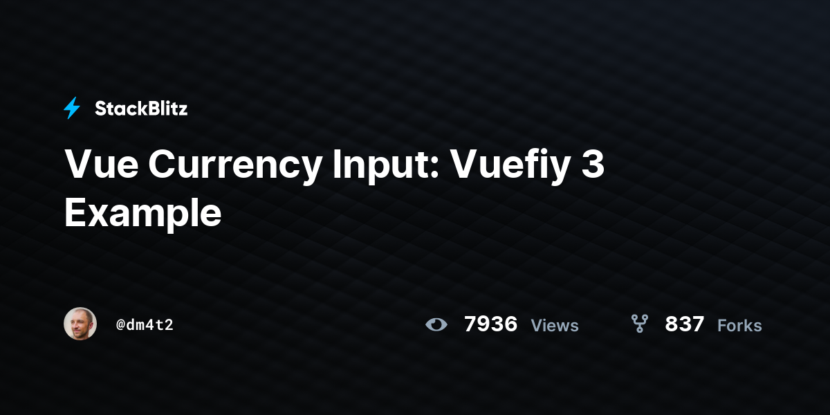 Vue Currency Input: Vuefiy 3 Example - StackBlitz