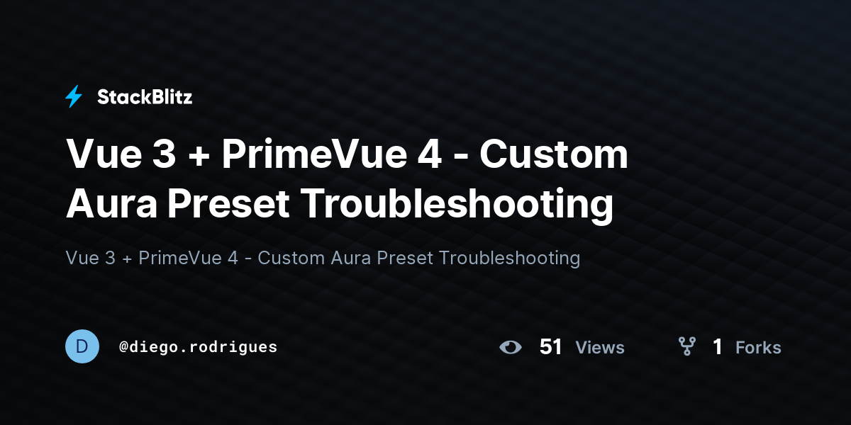 Vue 3 + PrimeVue 4 - Custom Aura Preset Troubleshooting - StackBlitz