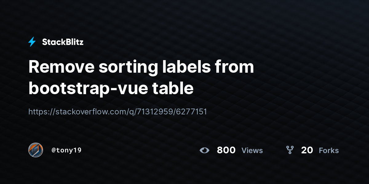 Remove sorting labels from bootstrap-vue table - StackBlitz