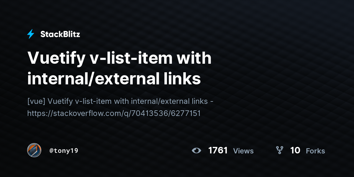 Vuetify v-list-item with internal/external links - StackBlitz
