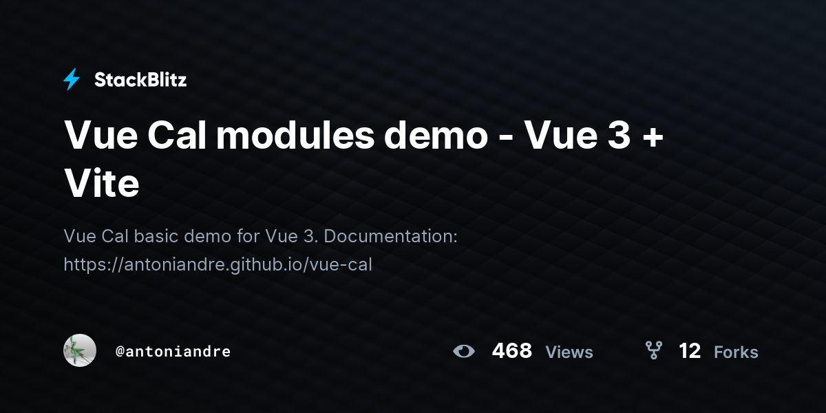 Vue Cal modules demo - Vue 3 + Vite - StackBlitz