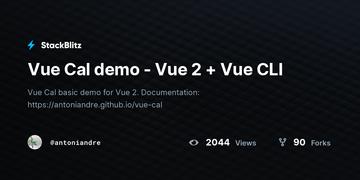 Vue Cal demo - Vue 2 + Vue CLI - StackBlitz