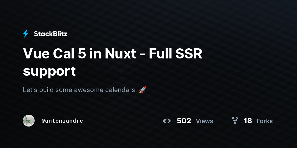 Vue Cal 5 in Nuxt - Full SSR support - StackBlitz