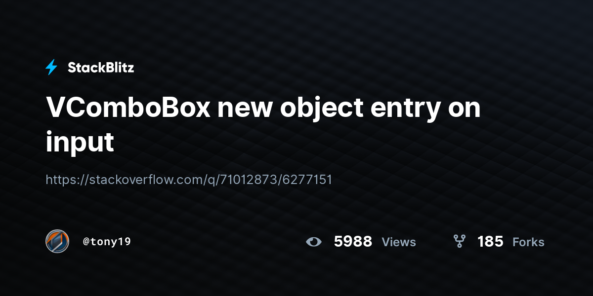 VComboBox new object entry on input - StackBlitz